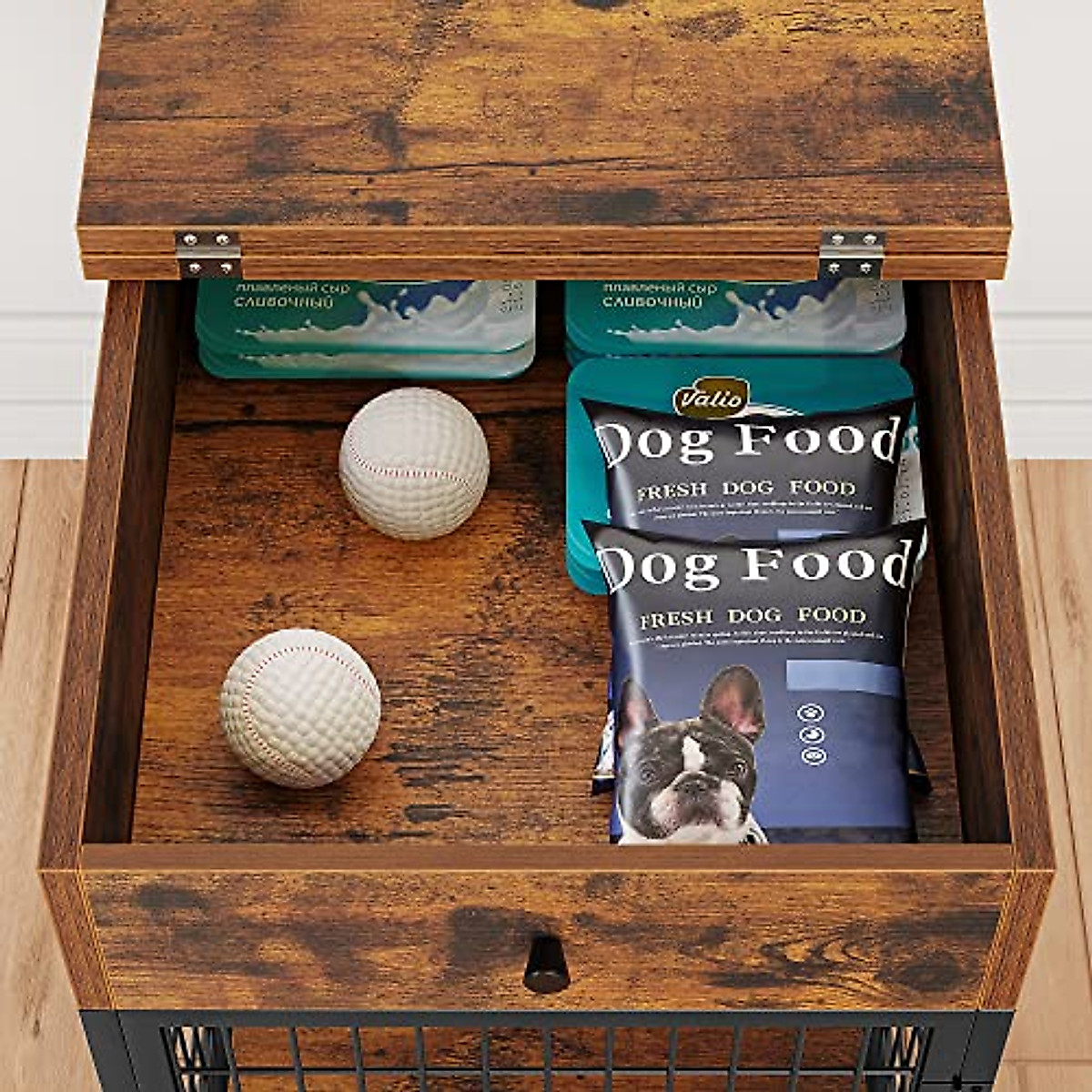 IDEALHOUSE Furniture Dog Crates, 28.9" Wood Dog Kennel with Flip-up Drawer Chew-Proof Home Wooden Dog Crate, Small Pet Dog Indoor Crate Side Table Vintage, 23.4” x 20” x 28.9” with Flip-up Drawer