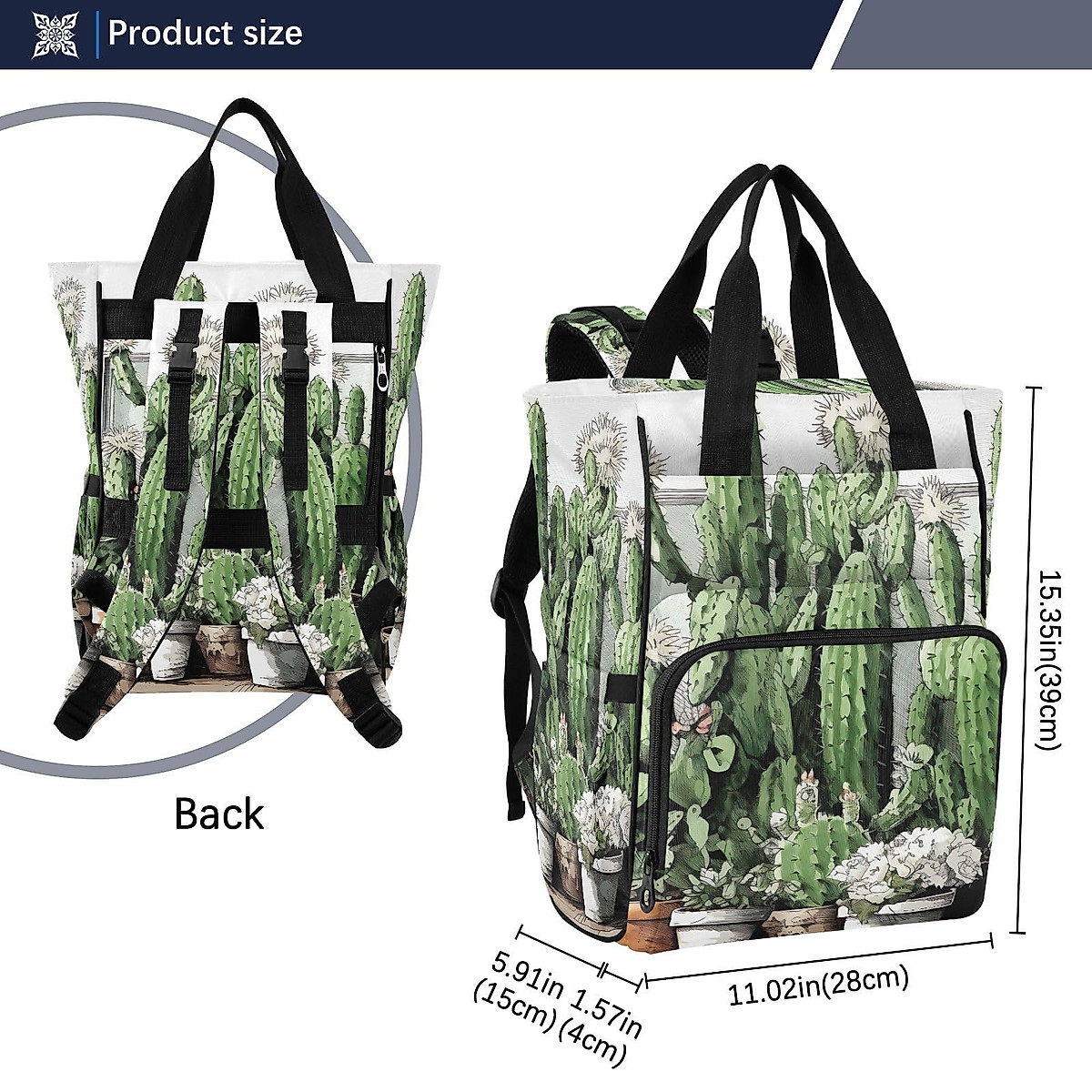 xigua Cactus Plants Flowers Diaper Bag Backpack Multi Function Baby Changing Bags Waterproof Large Capacity Travel Back Pack for Mom Dad