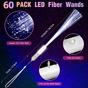 YOFOBU 60 PCS White Fiber Optic Wands Glow Fiber Wands Bulk LED Light Up Wands with 3 Flashing Modes LED Flashing Sticks for Halloween Christmas Valentine's Day July 4th Wedding Bridal Shower Birthday