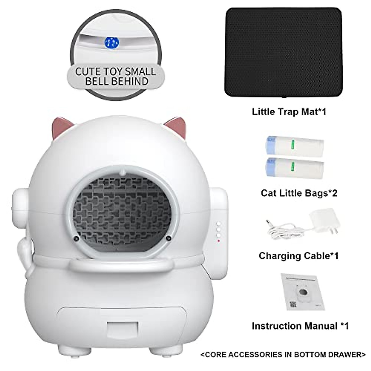 Self Cleaning Cat Litter Box, Automatic Cat Litter Box, Infrared Sensor Cat Litter Box, Safety Protection, Odor Removal with Mat for Multiple Cats