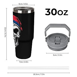 Serbian Serb Flag Skull 30 OZ Insulated Tumblers with Handle And Straw Leakproof Vacuum Insulated Stainless Steel Water Bottle for Car Fishing Travel