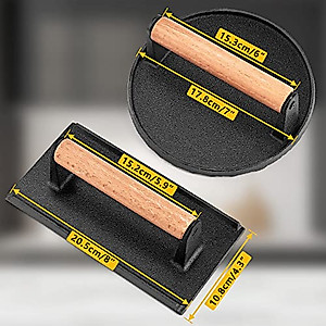 Leonyo 2Pcs Smash Burger Press, Bacon Press for Griddle, Round Cast Iron Grill Press for Flat Top Grill, Rectangular Hamburger Smasher for Griddle, Food Meat Press for Steak, Sandwich, Nonstick Pan