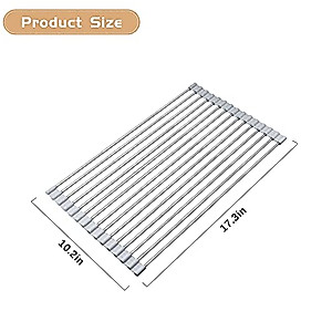 MGahyi Roll Up Dish Drying Rack, Over The Sink Drying Rack, Multipurpose 304 Stainless Steel Silicone Wrapped Steel Roll-Up , Folding Dish Rack for Kitchen Sink （Gray, 17.3" x 10.2"）