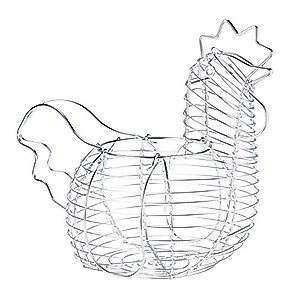 Zerodeko Metal Wire Egg Basket Chicken Shaped Wire Gathering Basket Country Style Chicken Egg Storage Basket for Collecting Carrying Eggs Silver