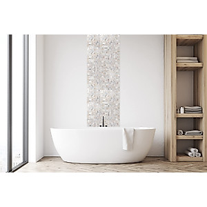 KASARO Peel and Stick Backsplash Shell Tiles, Mother of Pearl Mosaic Self Adhesive Tiles for Kitchen Wall Bathroom Bedroom Decor, Natural, 10-Sheet