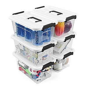 Plastic Storage Bins with Lids 7 Quart ,Storage Containers 6 Pack-BPA-Free,Stackable Latching Box with Black Handle for Home Office Kids Room Closet School Art Supplies Organization and Storage