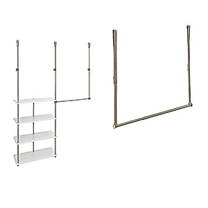 ClosetMaid 55300 Closet Maximizer with (4) Shelves & Double Hang Rod, Tool Free Add On Unit, White Finish & 31220 Double Hang Closet Rod, Nickel
