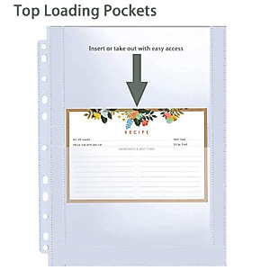 30 Pack 120 Pockets 4x6 Recipe Card Sleeves,3 Ring Binder Recipe Card Protector Pages,Double Sided 2 Pocket Refill Sheets for Recipe Book, 8.5x11 Inch Top Loading Clear Sleeve Sheets