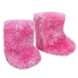 Sophia's 18" Doll 4 pc. Winter Outfit with Hot Pink Nylon Zipped Jacket, Bear Faux Fur Hat and Boots, and Hot Pink and Gray Striped Leggings