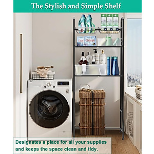 Khordin Over The Toilet Storage Shelf for Bathroom, 3-Tier Above Toilet Rack Bathroom Organizer with Adjustable Shelves and Hanging Hooks, Easy to Assemble & Space Saving, Black