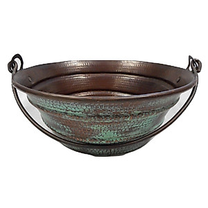 SimplyCopper 15" Round Copper BUCKET Vessel Bath Sink Green Patina Exterior with Faucet