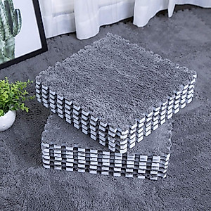 smabee Interlocking Carpet Shaggy Soft EVA Foam Mats Fluffy Area Rugs Protective Floor Tiles Exercise Play Mat for Children Kids Room Home Parlor Bedroom (12 pcs, Gray)