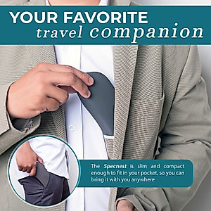 SpecNest Eye Glass Case - Thin and Slim Hard Shell Glasses Case for Eyeglasses - Stainless Steel Shell with Vegan Leather for a Modern Professional Look - Hard Glasses Case