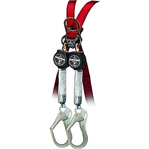 FallTech 72706TB3 MINI DuraTech 6' Compact Web SRL - 6' Mini SRD Twin-Leg Carabiner with Alignment Clip and Steel Rebar Hooks, 6', Black