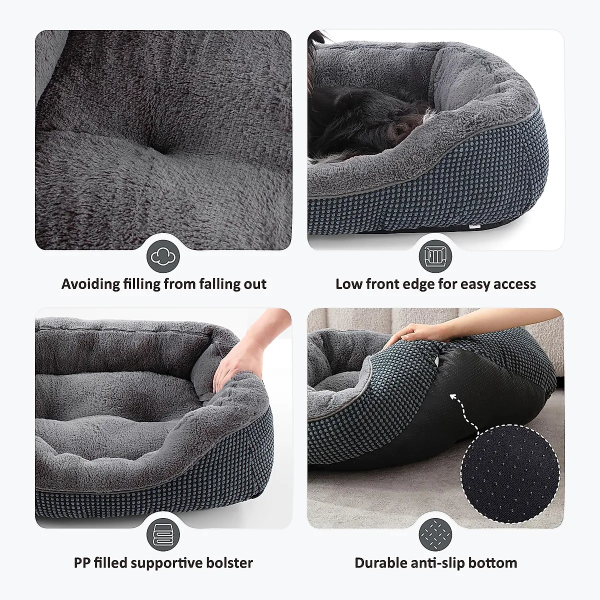 INVENHO Medium Dog Beds for Medium Dogs Washable, Rectangle Dog Bed Medium Size Dog, Orthopedic Dog Bed, Warming Soft Calming Sleeping Puppy Bed Durable Pet Bed with Anti-Slip Bottom M(30"x24"x9")