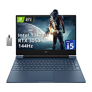 HP Victus 15.6" FHD 144Hz Gaming Laptop, Intel Core i5-13420H, 16GB RAM, 1TB PCIe SSD, NVIDIA GeForce GTX 3050 Graphics 6GB, Backlit Keyboard, Webcam, WiFi 6, Windows 11, Blue, 32GB Hotface USB Card