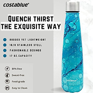 Costablue Insulated Water Bottle - On-The-Go Refillable Stainless Steel Water Bottles For Adults, Reusable Thermos Travel Tumbler With Leak-proof Lid For Hot & Cold Beverages (17Oz. Bubbly Blue)