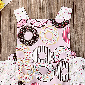 Lamuusaa Newborn Baby Girls Fly Sleeve Ruffled Romper Colorful Doughnut Bodysuit Jumpsuit Headband Summer Outfit 0-24M (6-12M, Pink)