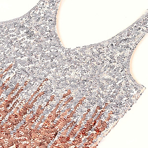 MANER Women's Sequin Dress Sparkly Glitter V-Neck Sleeveless Party Club Cocktail Tank Dress (L, Silver/Rose Gold/Brown)