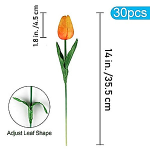 30pcs Artificial Tulips Flowers Fake Latex Tulip Stems - Real Touch Faux Orange Tulips Flower for Easter Spring Thanksgiving day Christmas Bouquet Centerpiece Floral Arrangement Cemetery Table Decor
