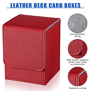 Weewooday 3 Pieces Leather Deck Card Boxes Cards Deck Game Box for 100 Plus Cards Compatible with MTG (Black Blue, Red, Green, Vertical)