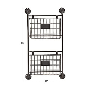 Deco 79 Metal Rectangle Magazine Rack Holder with Suspended Baskets and Label Slot, 16" x 3" x 28", Black