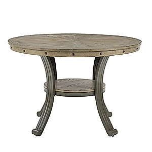 Powell Furniture Linon Franklin Metal and Wood 45" Round Dining Table in Pewter