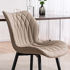 YOUNIKE Dining Chairs Set of 2, Upholstered Leather Kitchen Dining Room Chairs, Modern Living Room Bedroom Side Chairs with Wide Curved Back and Metal Legs, Kitchen Chairs Khaki Taupe