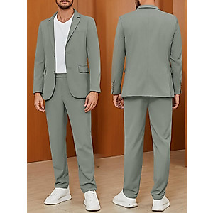 Ryannology Mens 2 Piece Suits Notch Lapel Dress Suits 2 Button Slim Fit Tuxedo Jacket Blazer Pants for Business Wedding Prom Grey