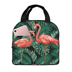 Docsckus Insulated Lunch Bag Water-resistant Cooler Tote Box with Zipper for Women Work Picnic Travel Pink Flamingo Palm
