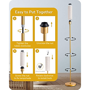 EDISHINE LED Corner Floor Lamp for Living Room, 65" Tall Standing Reading Lamp with Remote, Minimalist Dimmable Pole Lighting for Bedroom, Office, Kids Room, 9W Bulb Included, 2700K-6000K (Gold)