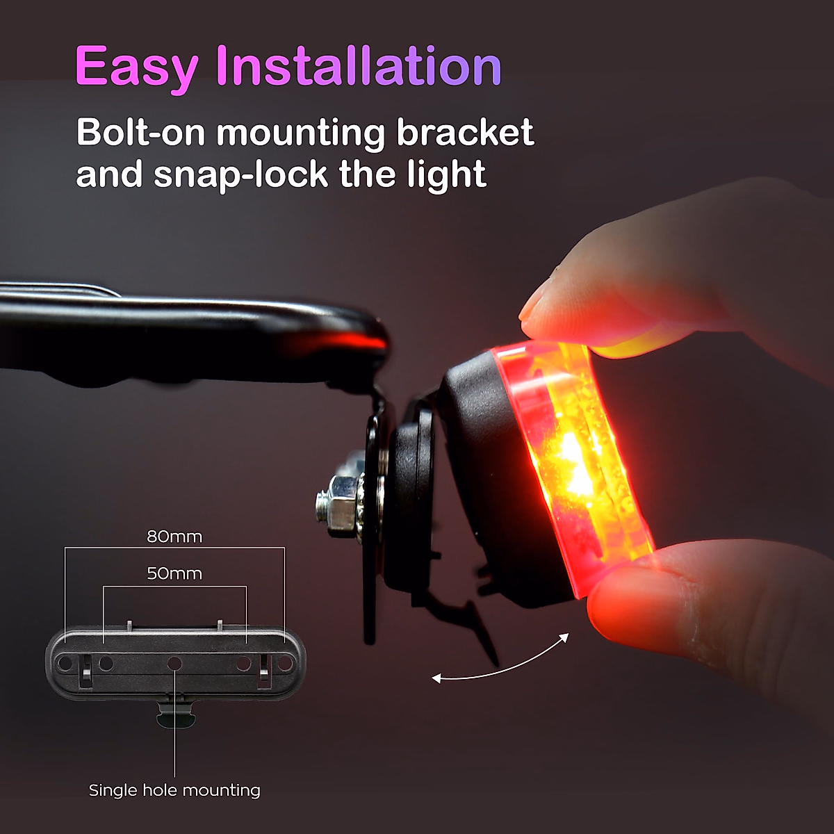 BikeSpark Auto-Sensing Rear Light G4R, USB Rechargeable, 240HRs, Precise Brake Sensing for Cargo Rack, Large Reflector, 50/80mm Screw Mounted, Easy Release, Made in Taiwan