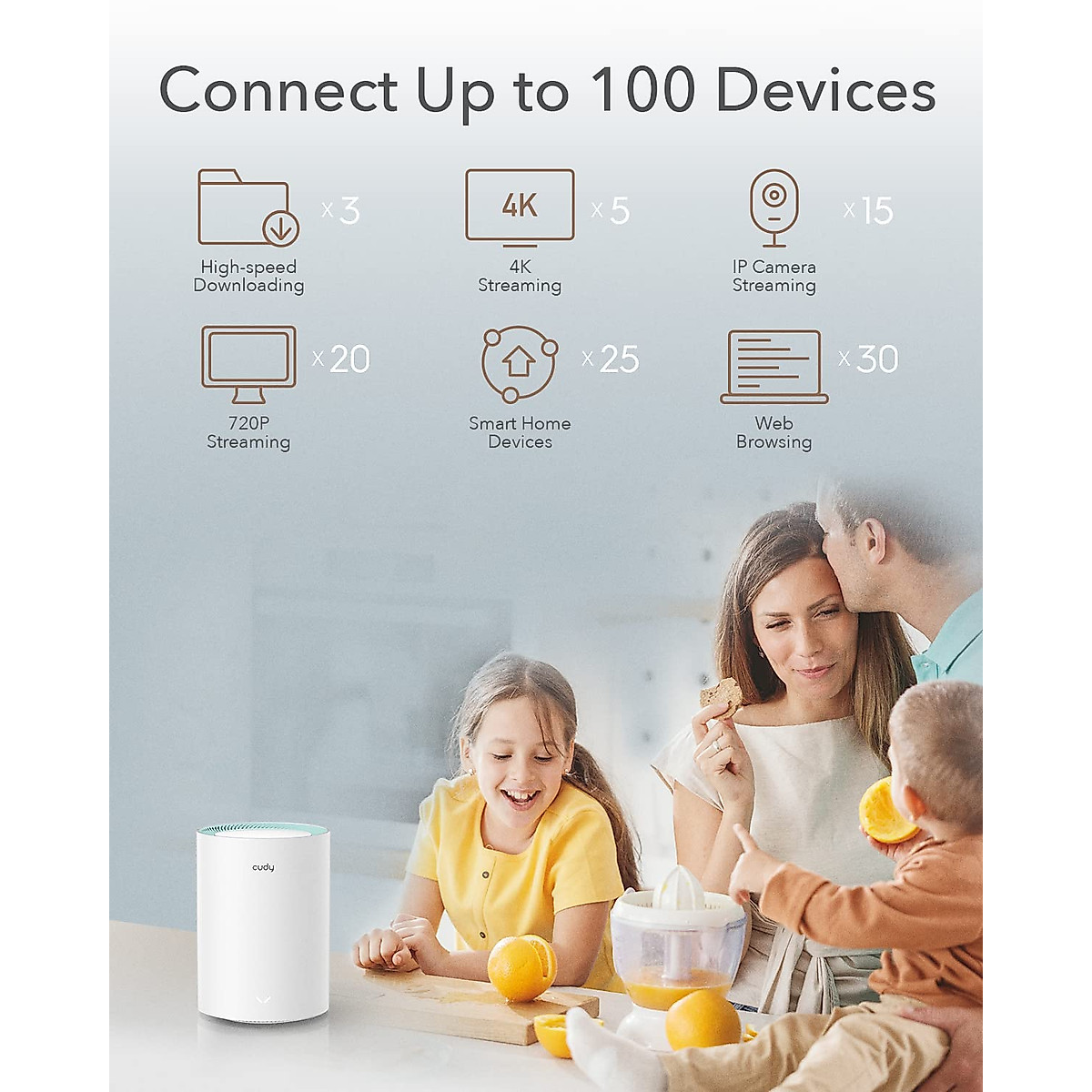 Cudy M1300 2-Pack AC1200 Gigabit Whole Mesh WiFi System, Dual Band, WiFi Extender, High Gain Antennas, VPN, Cloudflare, Connect Up to 100 Devices