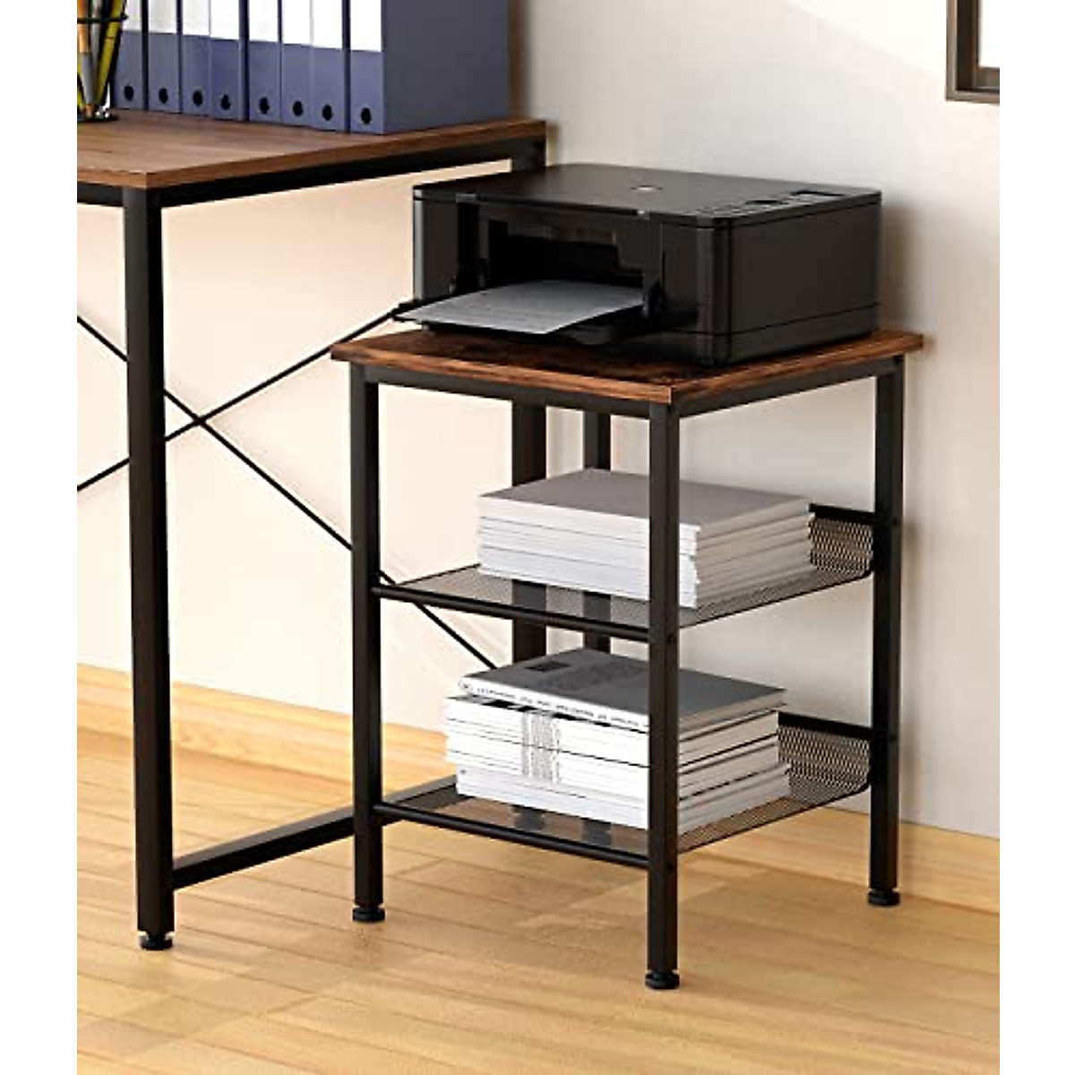 EKNITEY Printer Stand with Storage - 3 Tier Industrial Printer Shelf End Side Table Home and Office