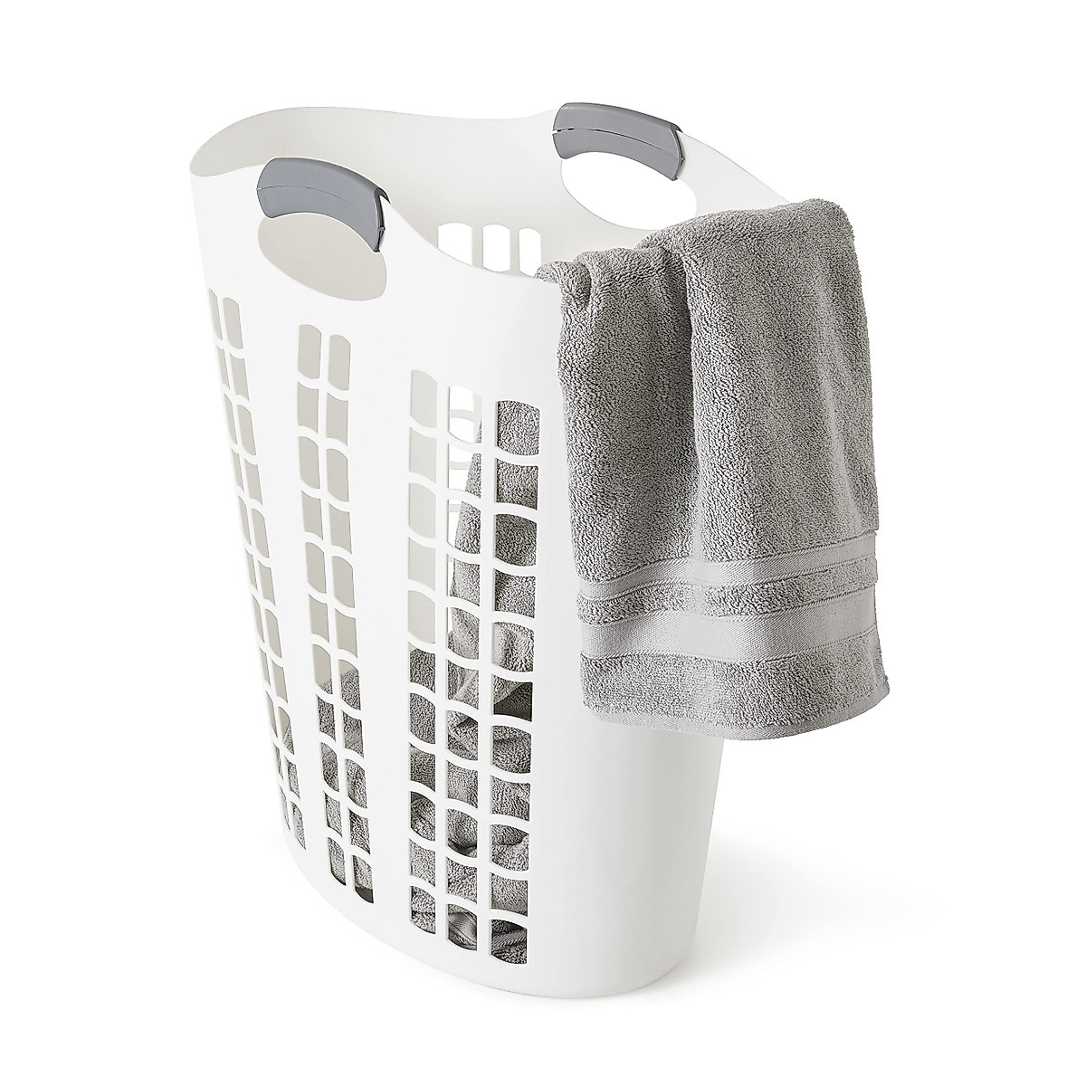 Gracious Living Easy Carry Flex Hamper, Large 87.5 Liter Lightweight Plastic Ventilated Laundry Basket Clothes Bin with Handles, White 3 Pack