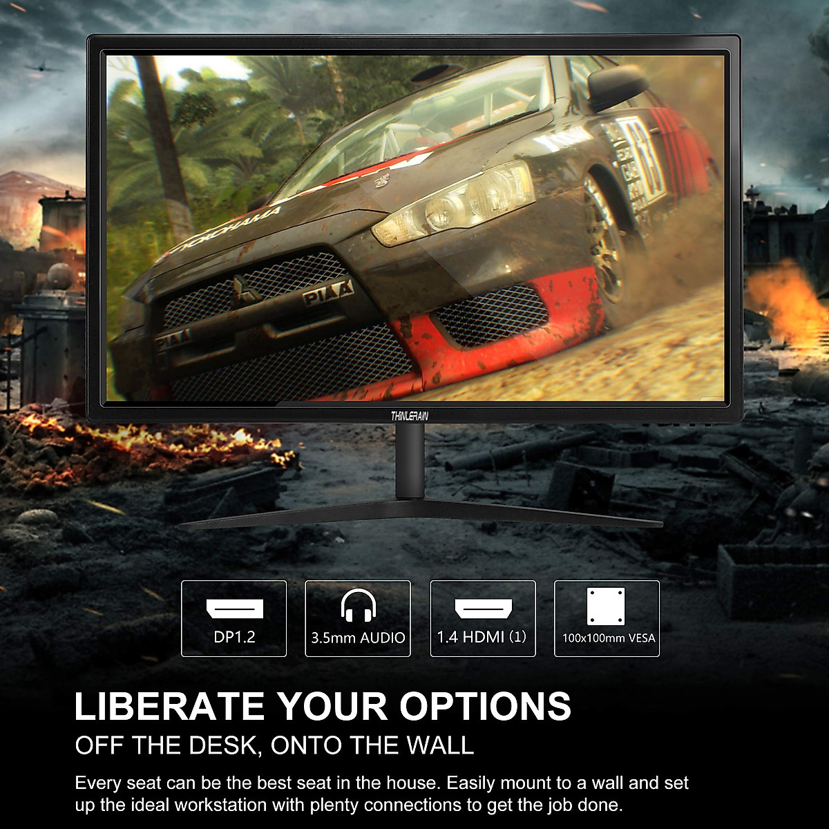 Thinlerain 24 Inch Monitor 144Hz FHD 1080p 2ms for Computer&Laptop| LED Monitors Build-in FreeSync | 2ms Response Time | VESA | DP Display Port & HDMI & USB