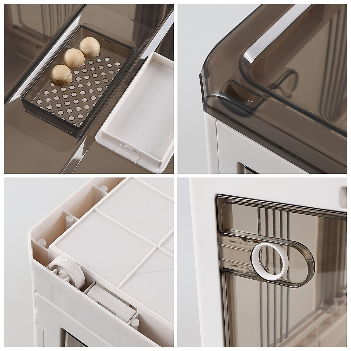 Sandmovie 4 Packs 15 Gallons Stackable Collapsible Storage Box with Wheels, Plastic Folding Box with 5 Doors