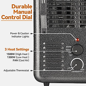 Shinic Space Heater,1500W Milkhouse Heater with Thermostat, Stay Cool Durable Metal Housing, Overheat protection, 3-Prong Plug, Tip-Over Auto Shut Off, Utility Heater for Garage, Bedroom, Greenhouse