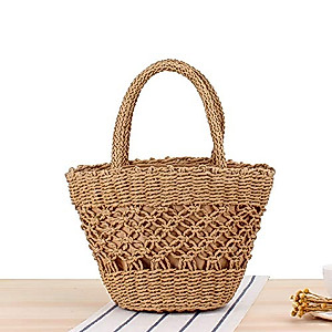 Straw Beach Bag Summer Woven Tote Bag Rattan Handbag Hobo Bohemian Vacation Bags Waterproof Sandproof (Brown)