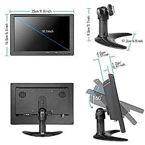 LONCEVON 10 inch Portable HDMI Monitor Mini VGA Monitor Screen for PC/Camera/TV/Raspberry PI/Gaming; 1024x600 Pixel Support 1920x1080P Resolution; with Dual Speakers and USB Port