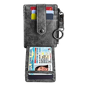 AOXONEL Card Wallet Leather Rfid Credit Card Holder for Women Compact Small Womens Wallet Ladies Slim Mini Coin Purse (Grey)