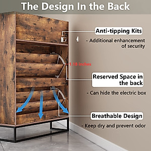 Auromie Shoe Cabinet, Freestanding Tipping Bucket Shoe Storage Cabinet with 2 Flip Drawers, Entryway Shoe Rack with Storage Top Cubby, Narrow Slim Hidden Shoe Organizer with Doors (Brown)
