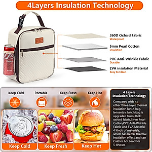 DIRGEE Lunch Bag for Women Insulated Lunch Bag For Men Adults Small Lunch Bag for Office Work - Leakproof Freezable Cooler Bag Reusable Portable Lunch Box (White)
