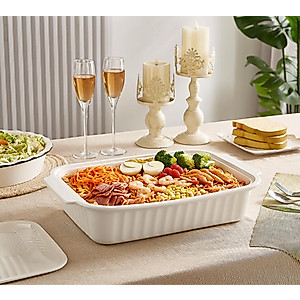 Casserole Dish with Lid, 5.6 Quart Covered Casserole Dish Cookware, 9x13.5 Deep Baking Dish for Oven,Lasagna Pan Ceramic Bakeware for Baking, Easy to Clean, White