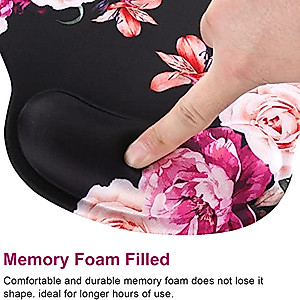 iLeadon Mouse Pad Wrist Support, Ergonomic Mouse Pad with Wrist Rest, Non-Slip Rubber Base Memory Foam Mousepad for Home Office Computer, Laptop, Easy Typing & Pain Relief, Adorable Peony Flower