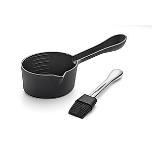 Outset Q173 Cast Iron Sauce Pot with Brush, 1 EA, Black
