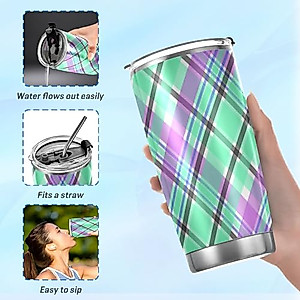 Amooorous Neon Colored Grid Stainless Steel travel cups Leak-proof Lid and Straw travel travel mugs insulated for hot for café aesthetic tumbler with lid and straw vaso para cafe termica 20oz