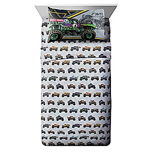 Jay franco Monster Jam MJ Life 4 Piece Twin Bed Set-Includes Reversible Comforter&Sheet Set-Bedding Features Grave Digger, Max-D, Megalodon-Super Soft Microfiber-(Official Monster Jam Product)