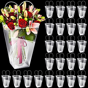Floral Bags Large Clear Flower Bouquet Bag with Handle Transparent Florist Gift Bags Packaging Plastic Gift Bags for Birthday Christmas Valentine Mother's Day Wedding, 11.4 x 5.9 x 16.7 Inch(24 Pcs)