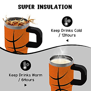 Basketball Gifts, 14 oz Basketball Tumbler with Handle and Straw for Kids, Basketball Lover Gifts for Boys Girls, Stainless Steel Insulated Basketball Mug Gifts for Christmas Birthday